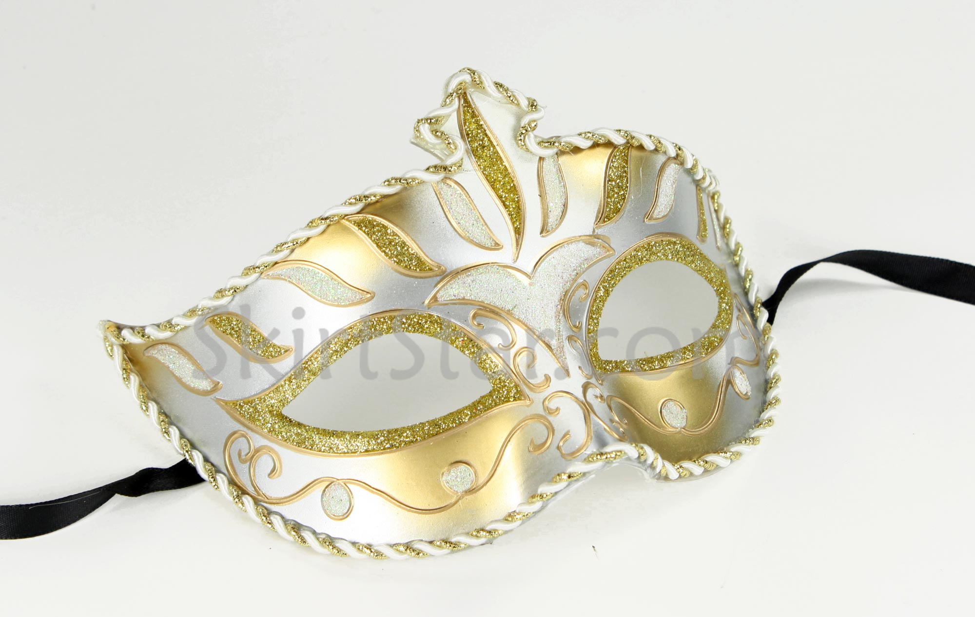 Venetian Masquerade Mask White Gold Silver Costume Harlequin Bride