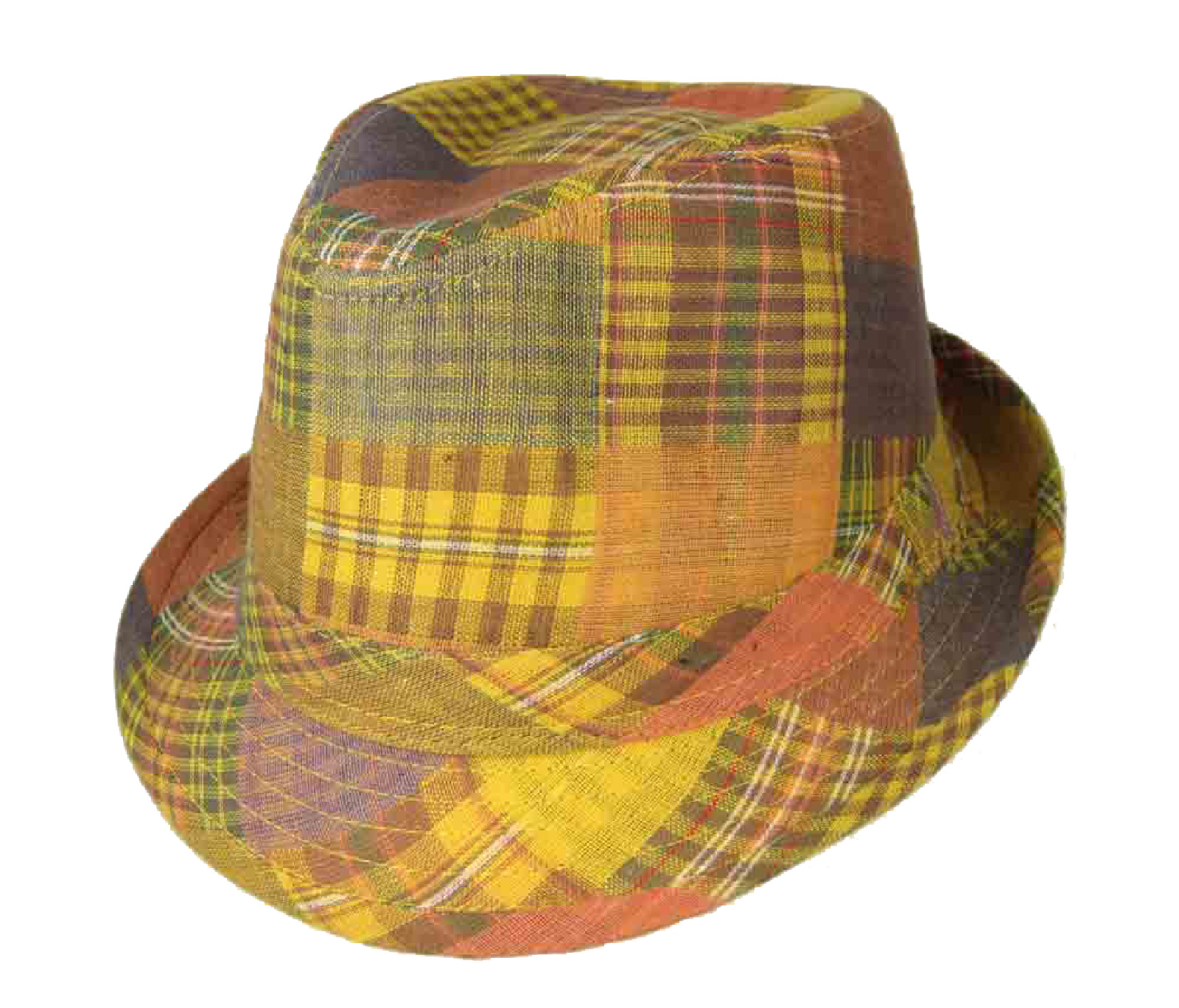 Plaid Patchwork FEDORA Preppy Summer Hat Gold Yellow | eBay