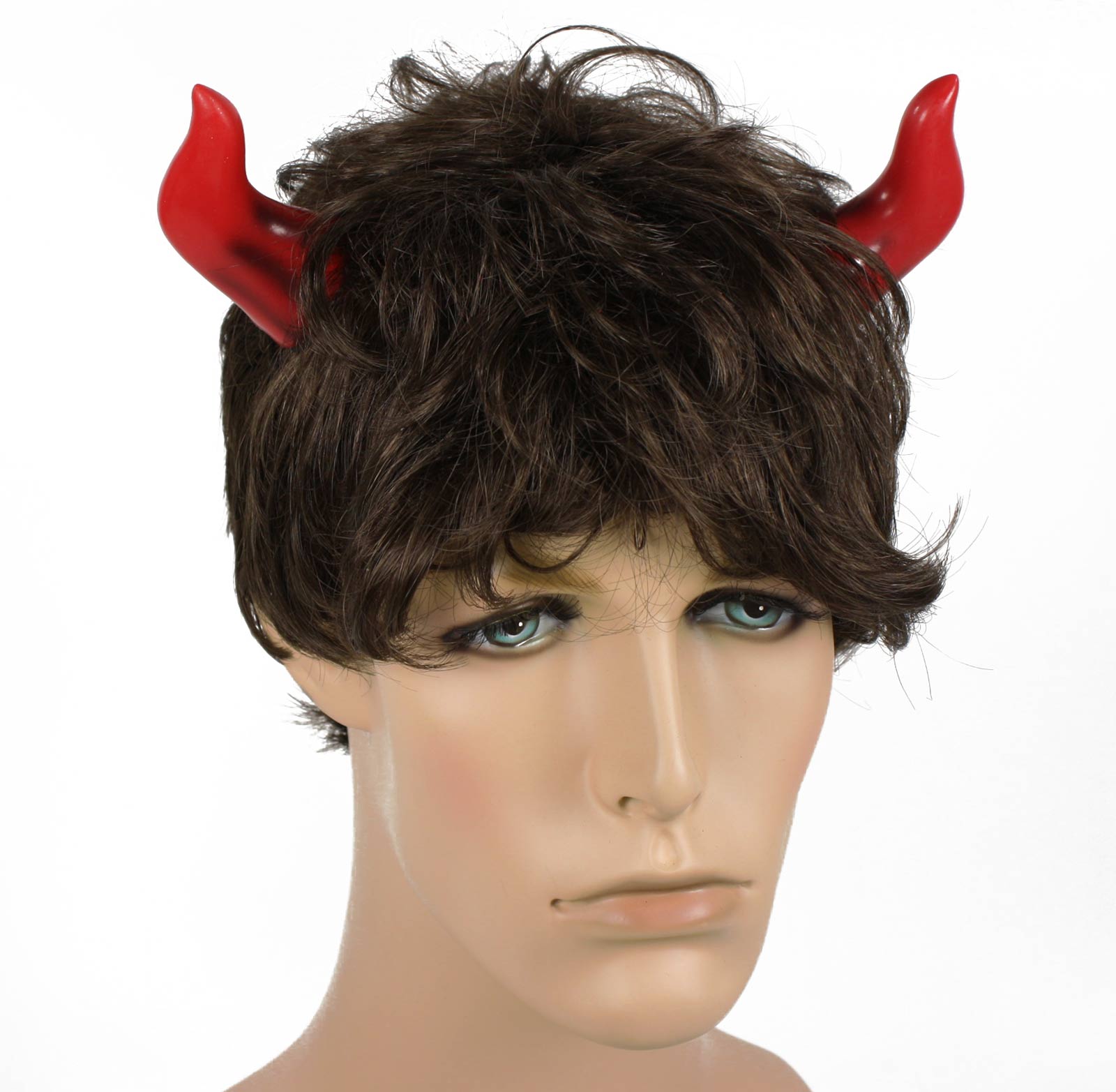 Theatrical Fantasy Rubber Curved Bent Red Devil HORNS Costume EASY On - OFF