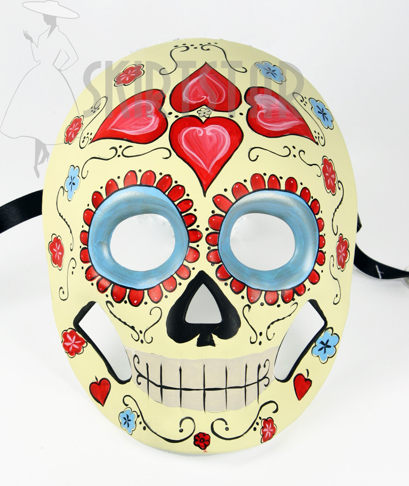 Yellow and Skyblue Mexican Sugar Skull Hand-painted Paper Mache Mask | eBay