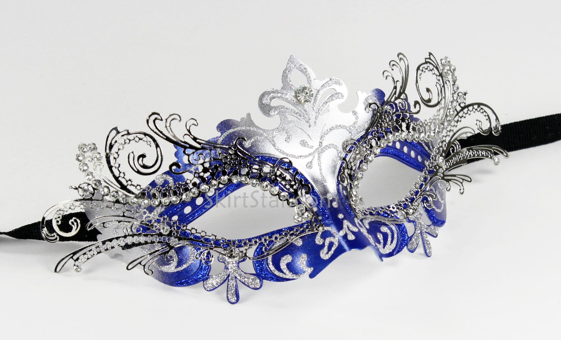 LASER CUT metal VENETIAN MASK masquerade Blue SILVER rhinestone Prom ...